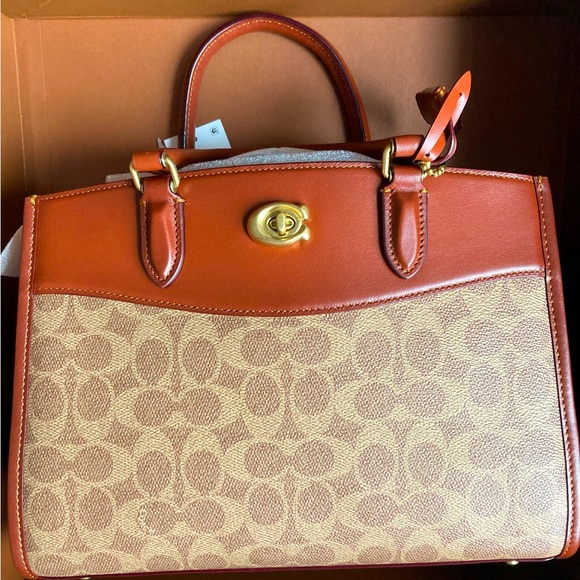 Coach | Bags | New Coach Leather Brown Handbag Brooke Carryall 28 In ...